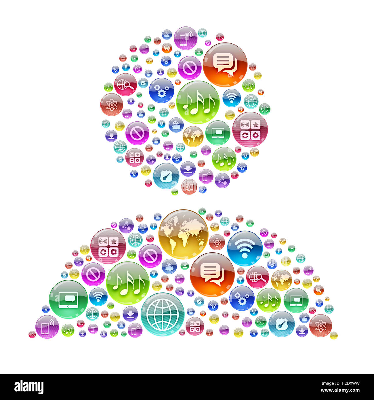 Silhouette human consisting of apps icons Stock Photo - Alamy