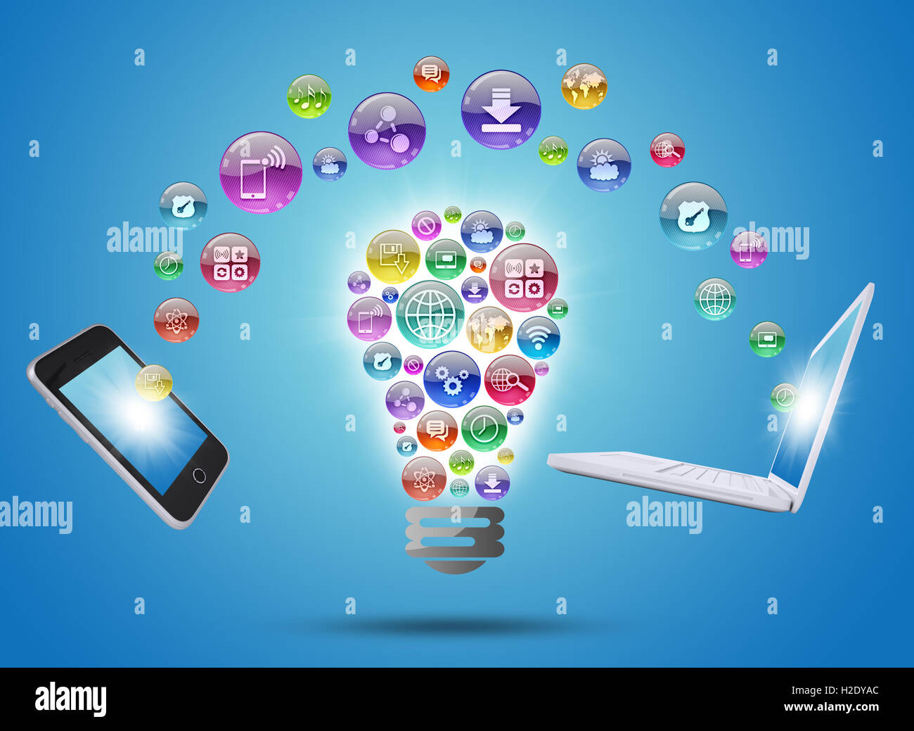 Lamp consisting of apps icons, phone and laptop Stock Photo - Alamy