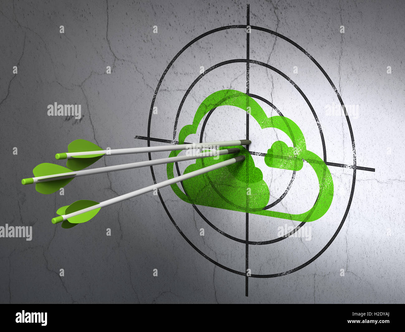 Cloud computing concept: arrows in Cloud target on wall background ...