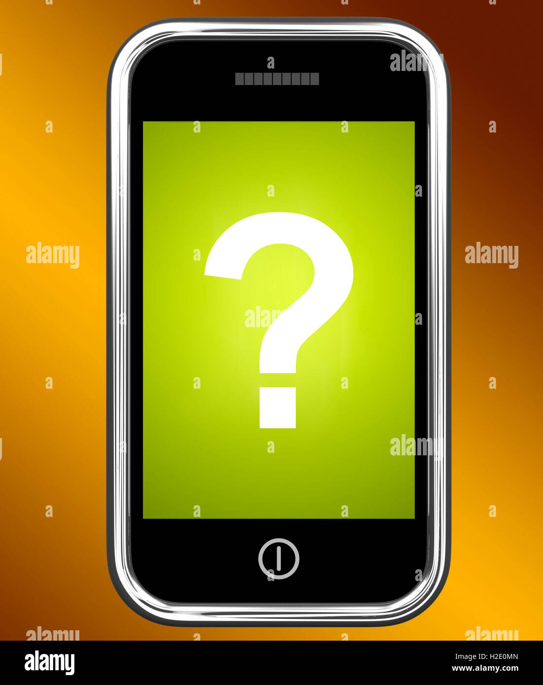 Question Mark On Phone Shows Help Confused And Doubt Stock Photo - Alamy
