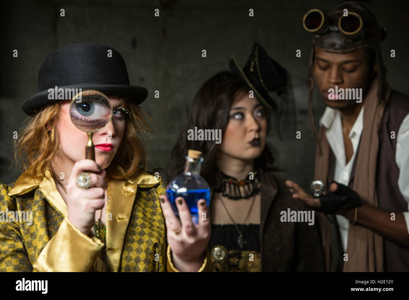 Steampunk with Magnifying Glass Stock Photo - Alamy