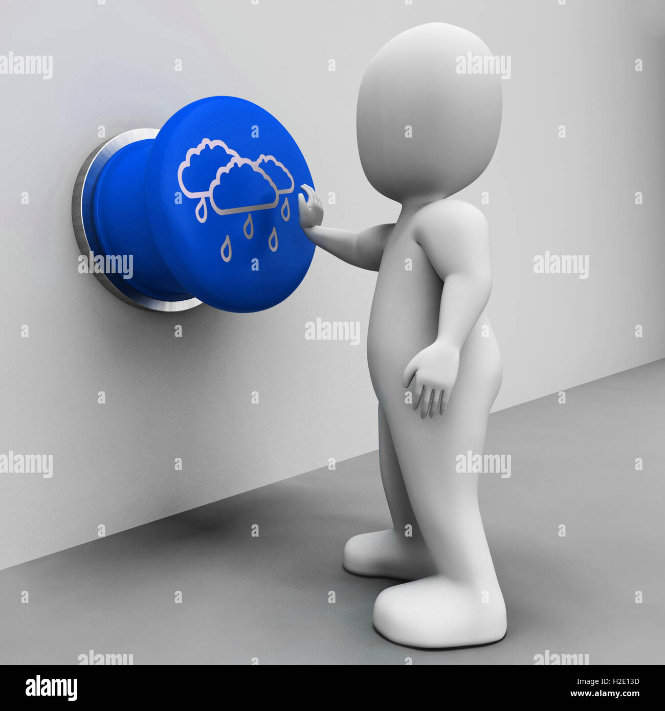 Rain Button Shows Bad Weather And Forecast Stock Photo - Alamy