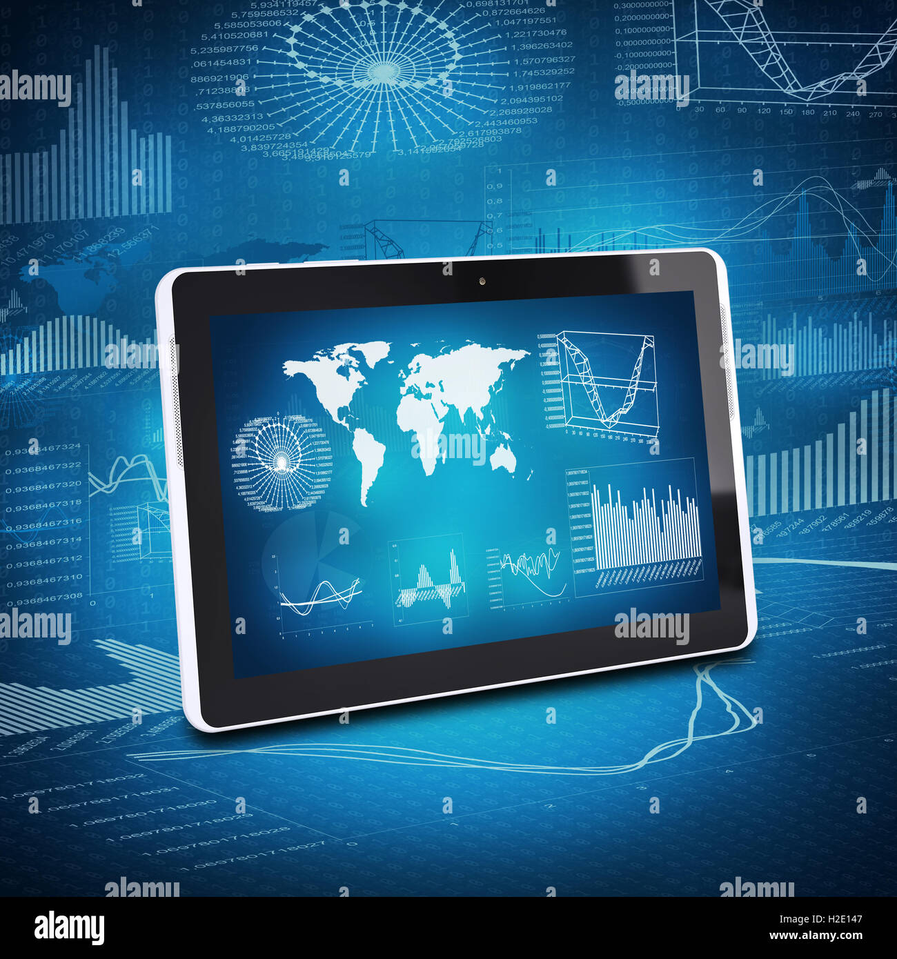 Tablet PC, earth and graphics Stock Photo - Alamy