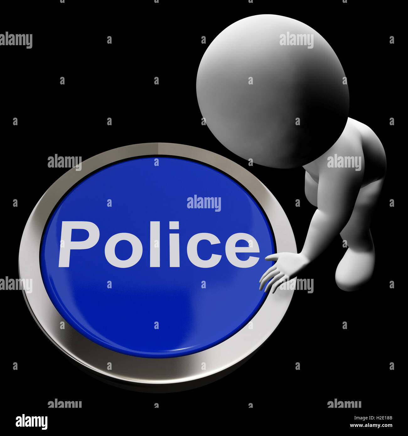 Police Button Shows Law Enforcement And Emergency Assistance Stock ...