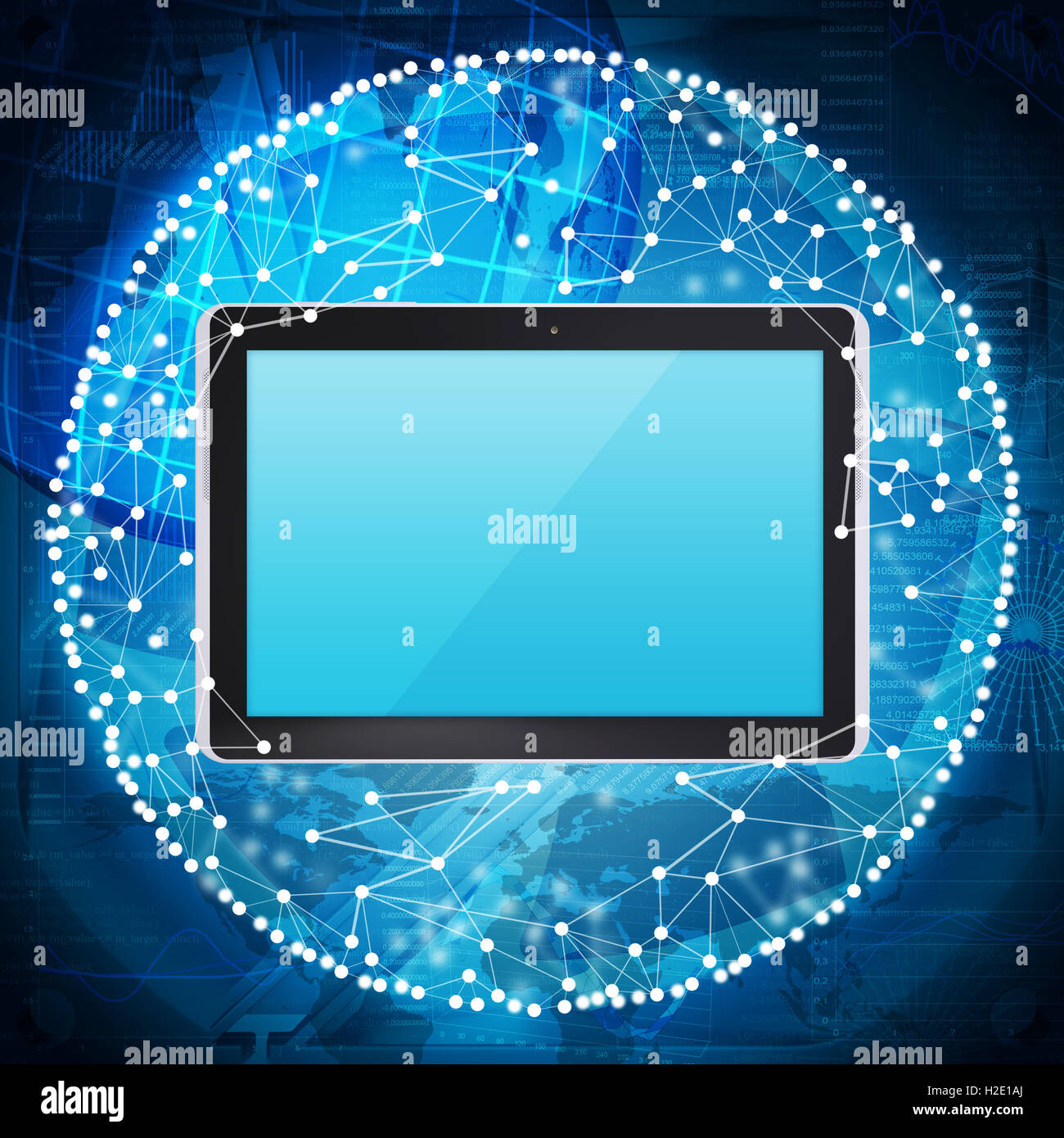 Tablet PC and sphere consisting of connections Stock Photo - Alamy