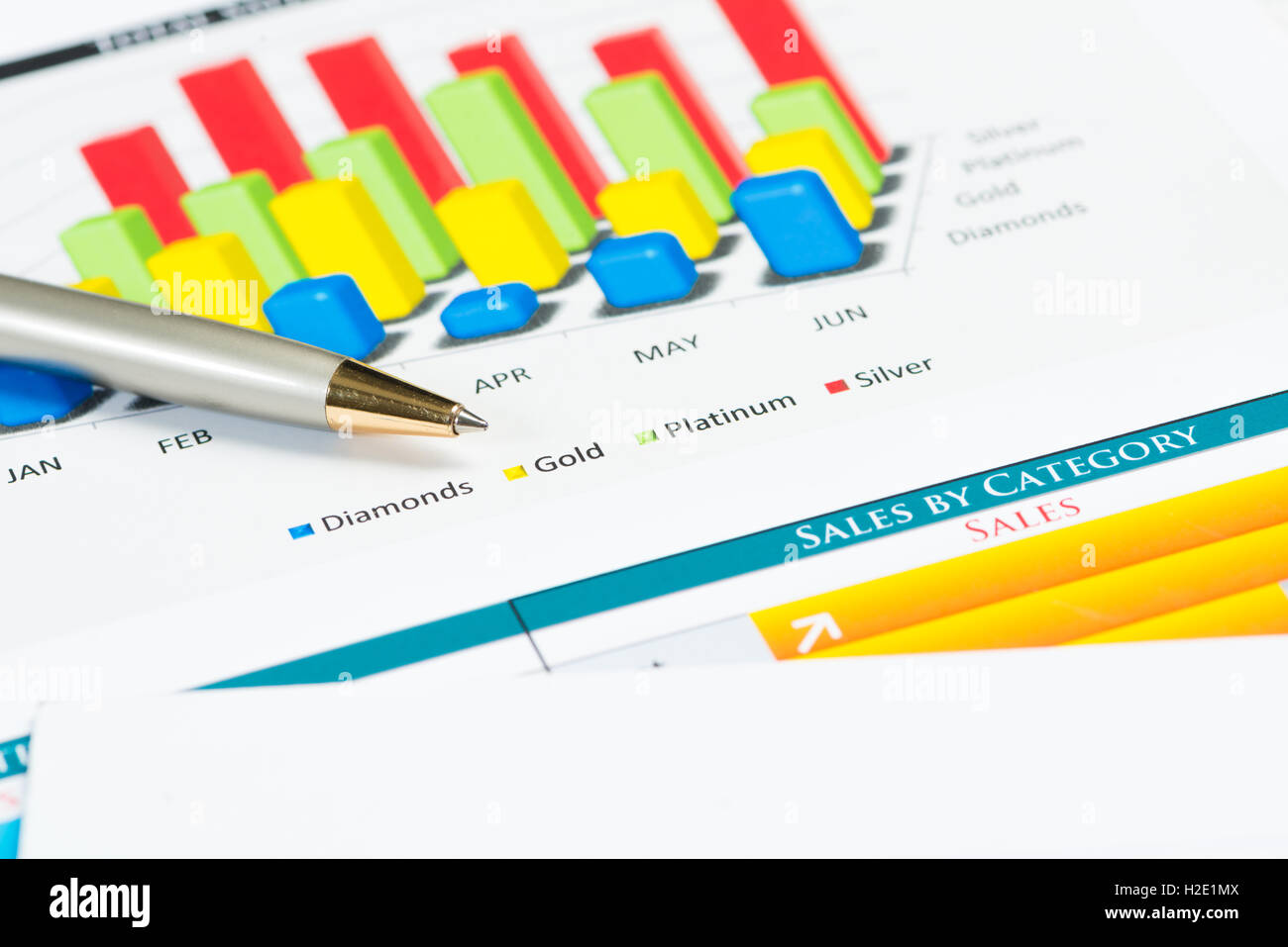 close-up of pen and financial growth charts Stock Photo - Alamy