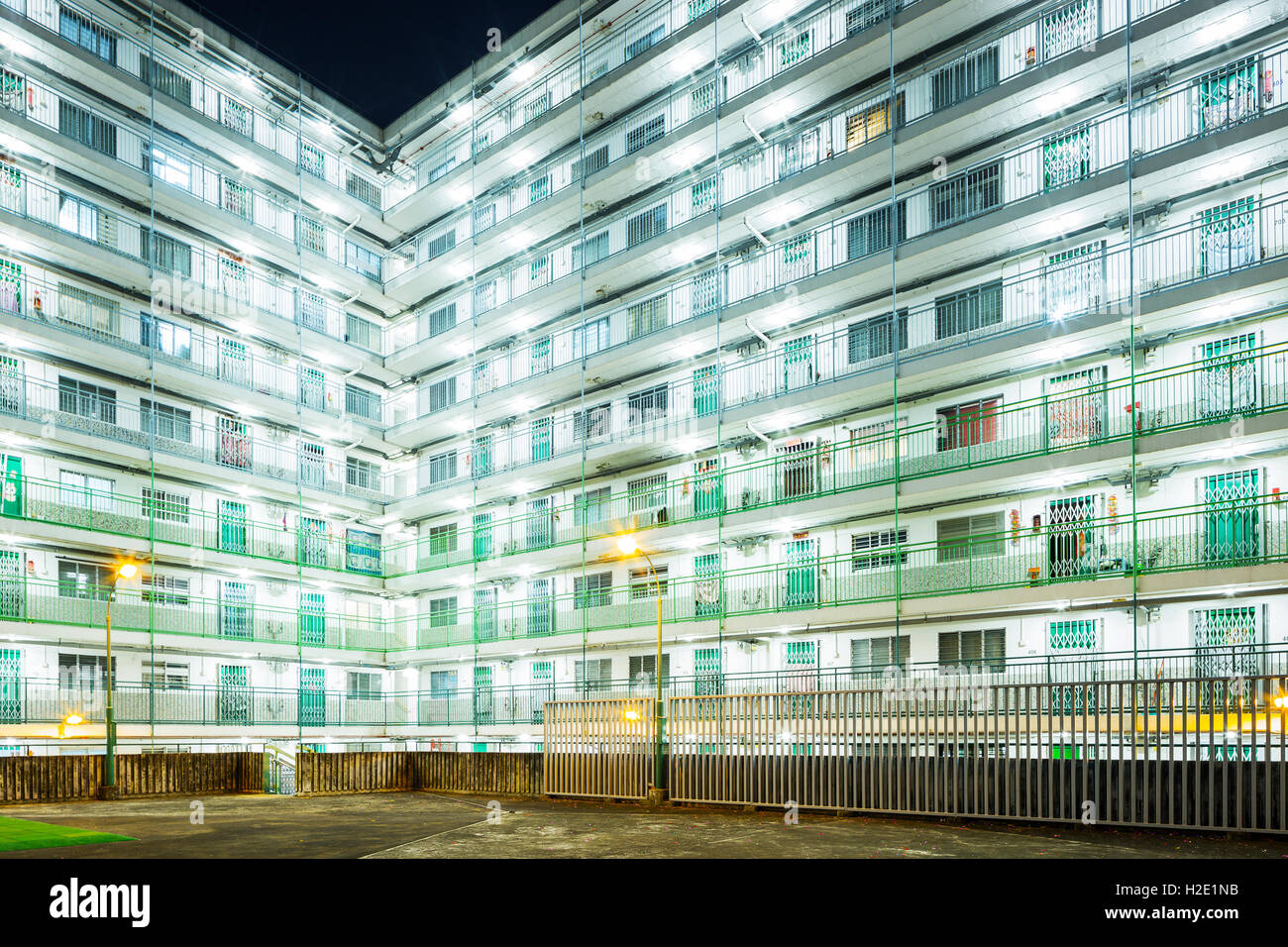 Public housing in Hong Kong at night Stock Photo - Alamy