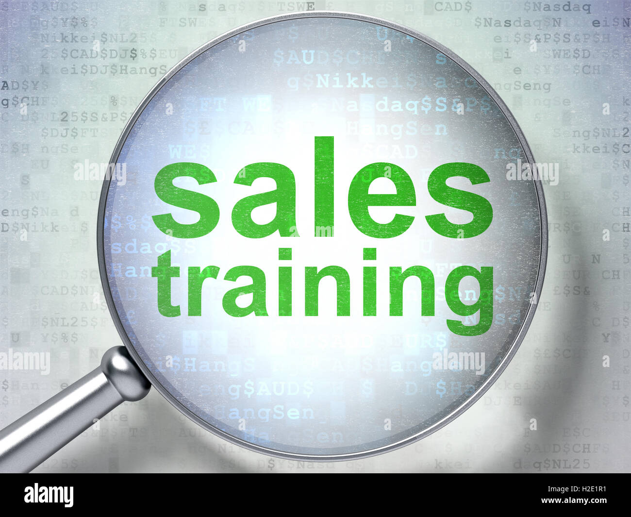 Marketing concept: Sales Training with optical glass Stock Photo - Alamy