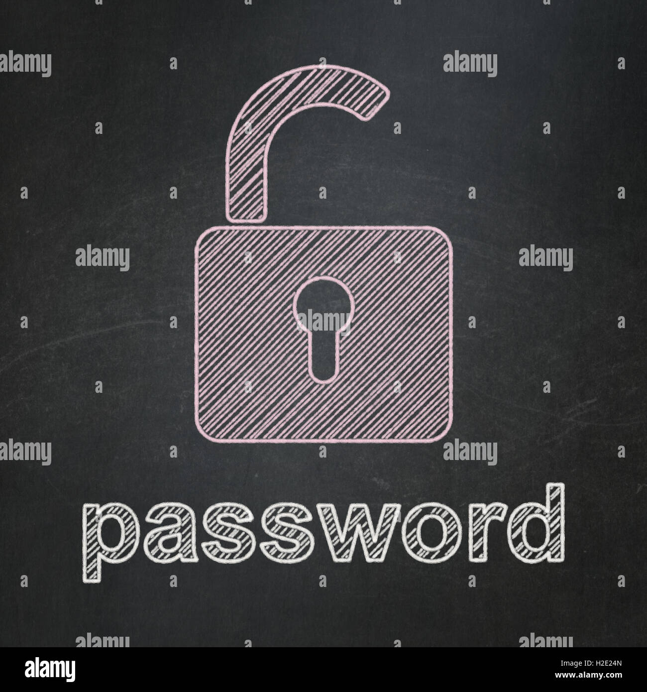 Protection concept: Opened Padlock and Password on chalkboard background Stock Photo - Alamy
