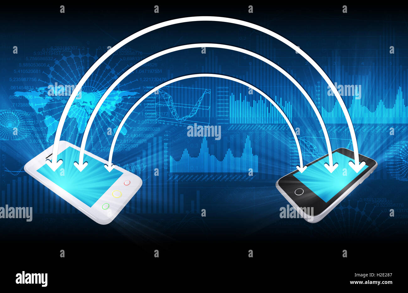 Two smartphone and arrows Stock Photo - Alamy