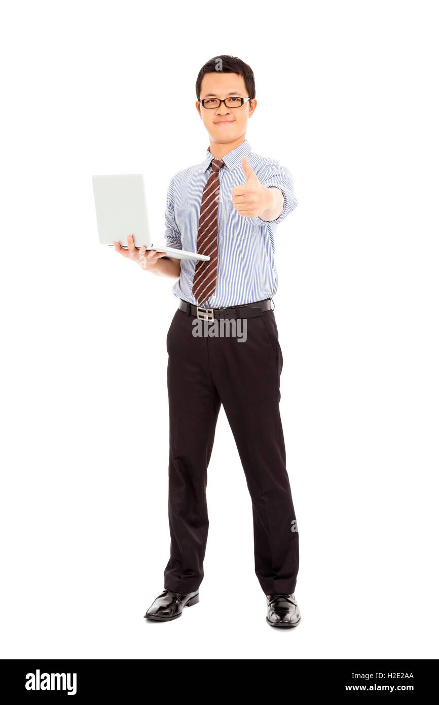 Standing man laptop tech Cut Out Stock Images & Pictures - Alamy