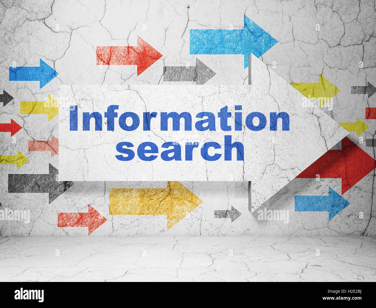 Data concept: arrow with Information Search on grunge wall background ...