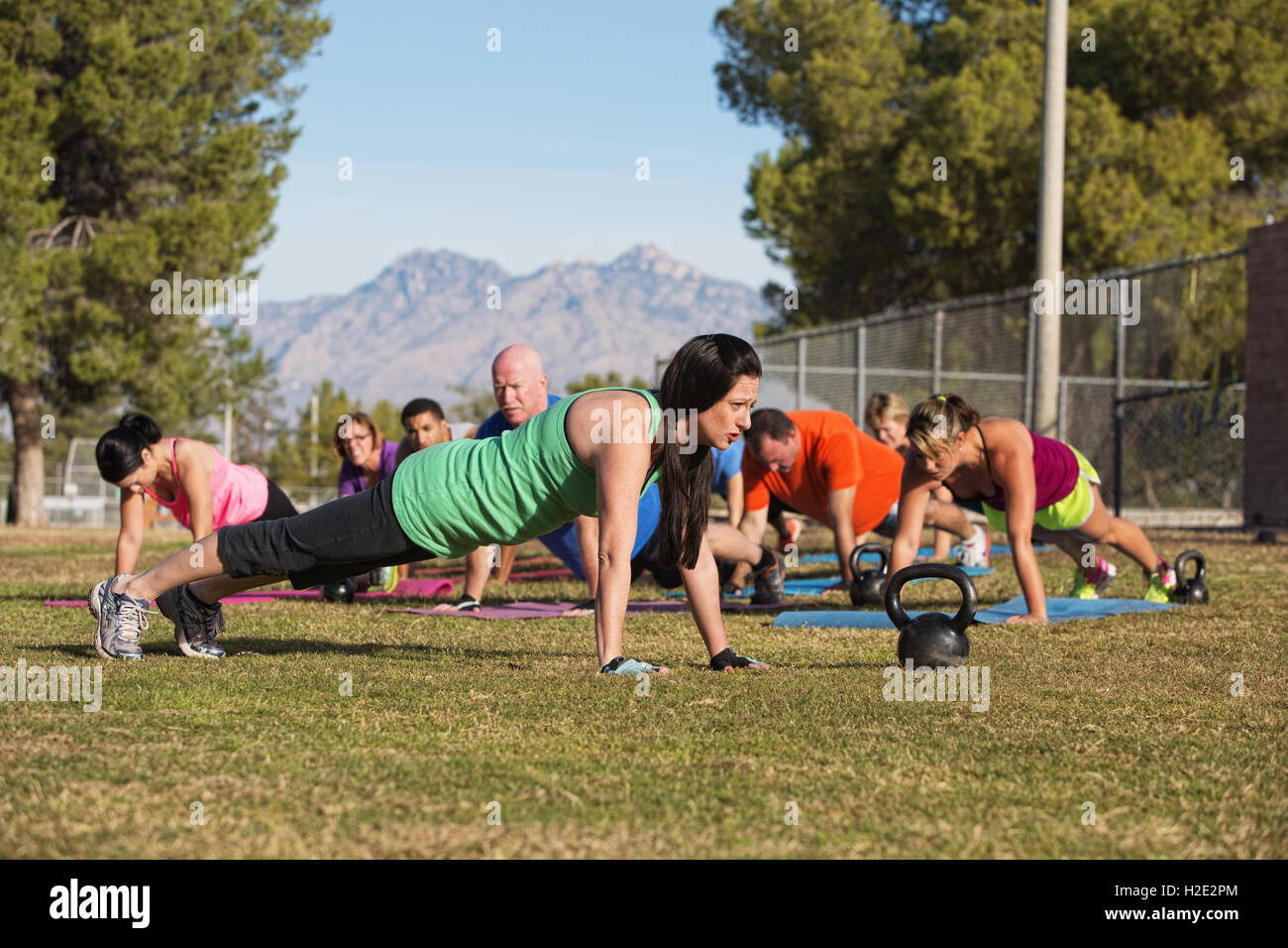 Group Doing Push Ups Stock Photo - Alamy