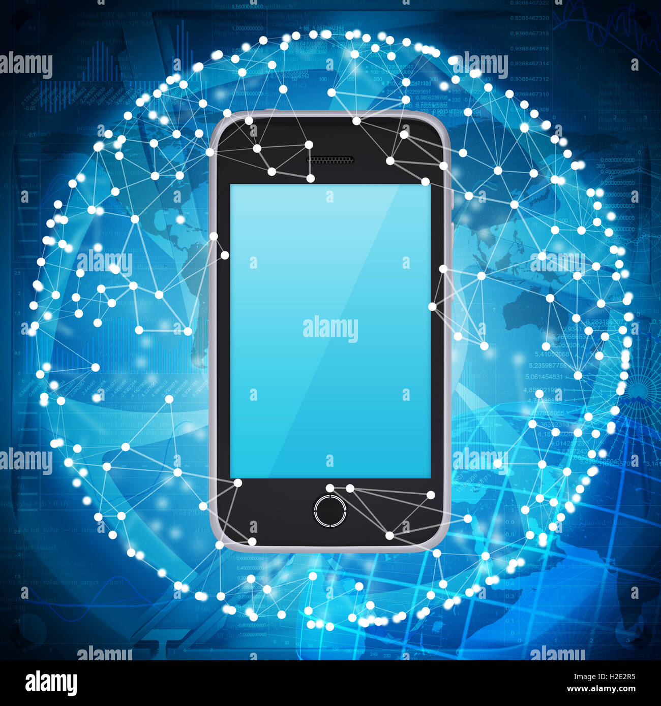 Smart phone and sphere consisting of connections Stock Photo - Alamy