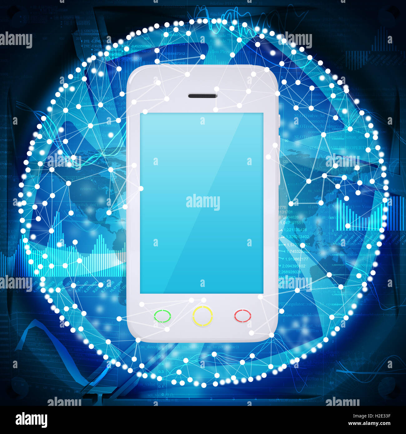 Smart phone and sphere consisting of connections Stock Photo - Alamy