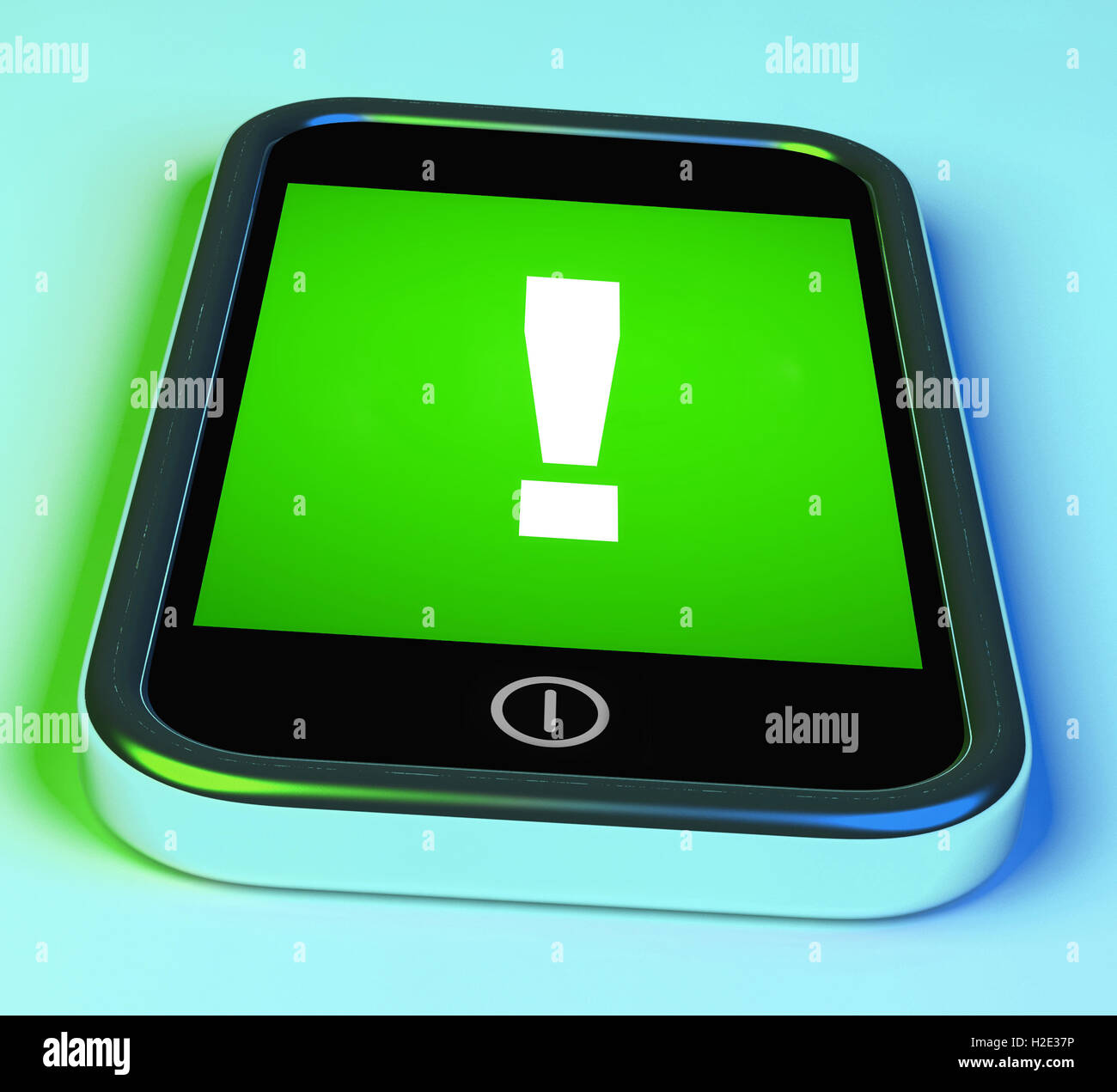 Exclamation Mark On Phone Shows Attention Warning Stock Photo - Alamy