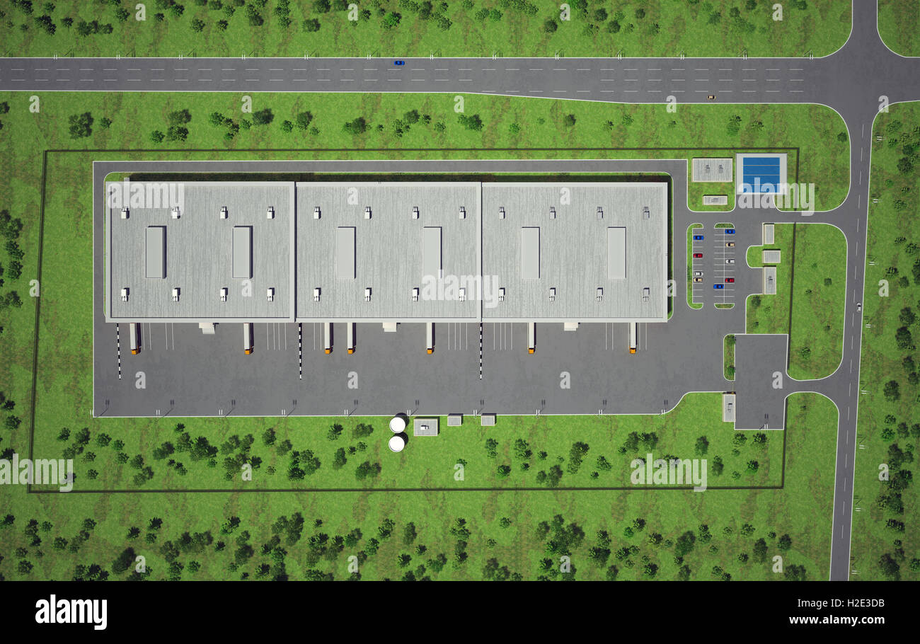 warehouse with territory. top view. 3d rendering Stock Photo - Alamy