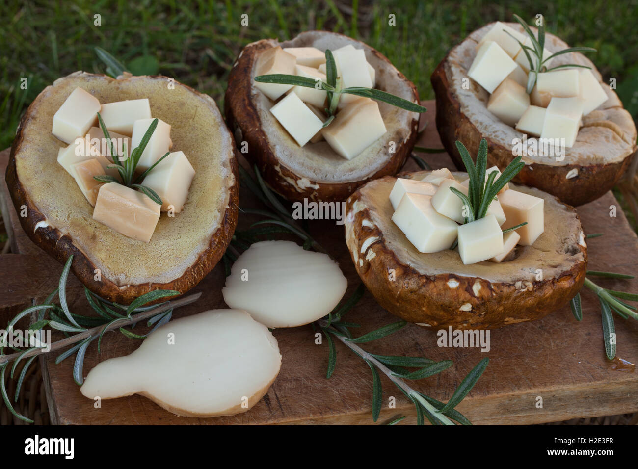 Porcini Filled With Scamorza Cheese Stock Photo - Alamy