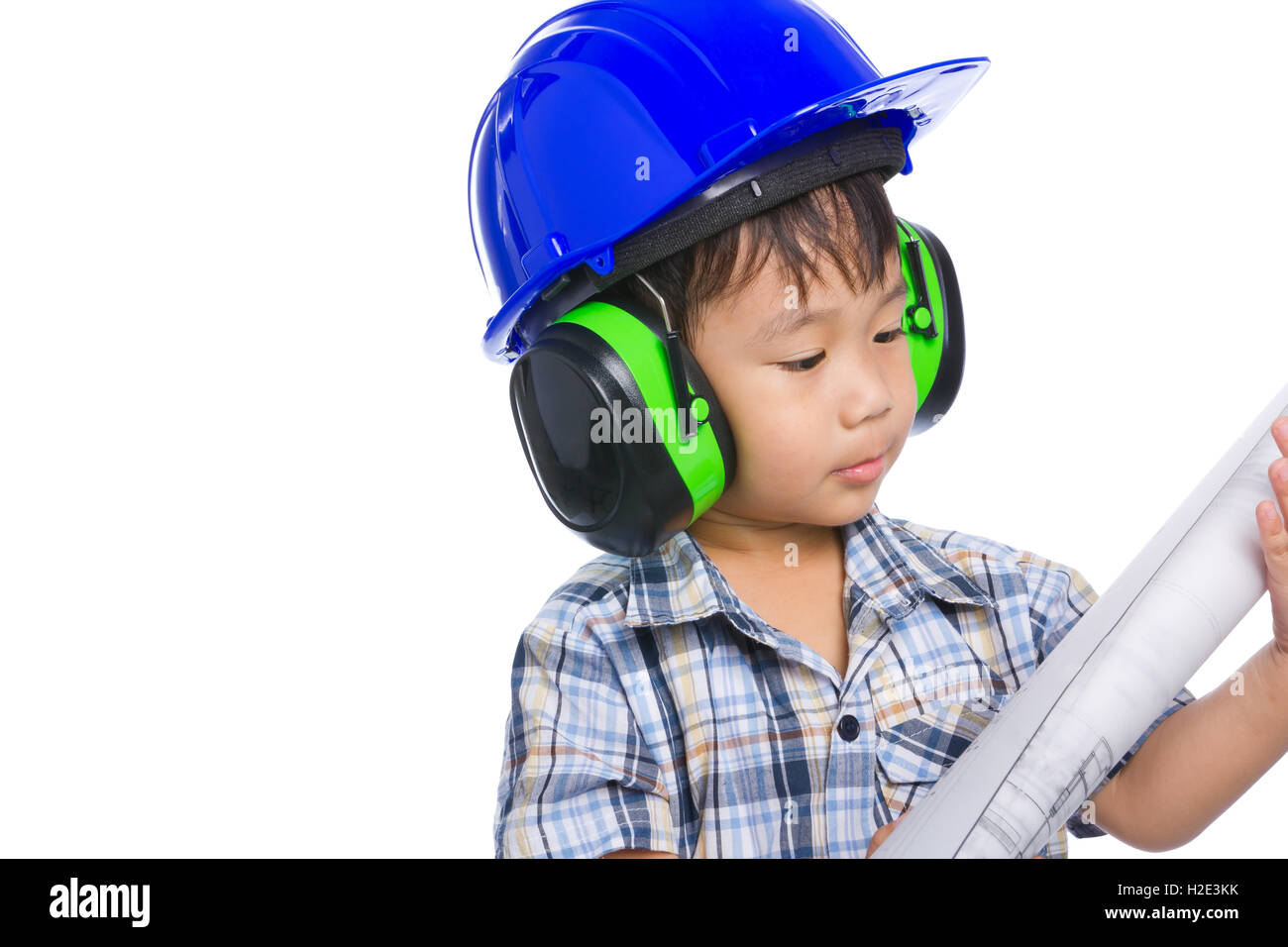 Adorable future engineer over a white background Stock Photo - Alamy