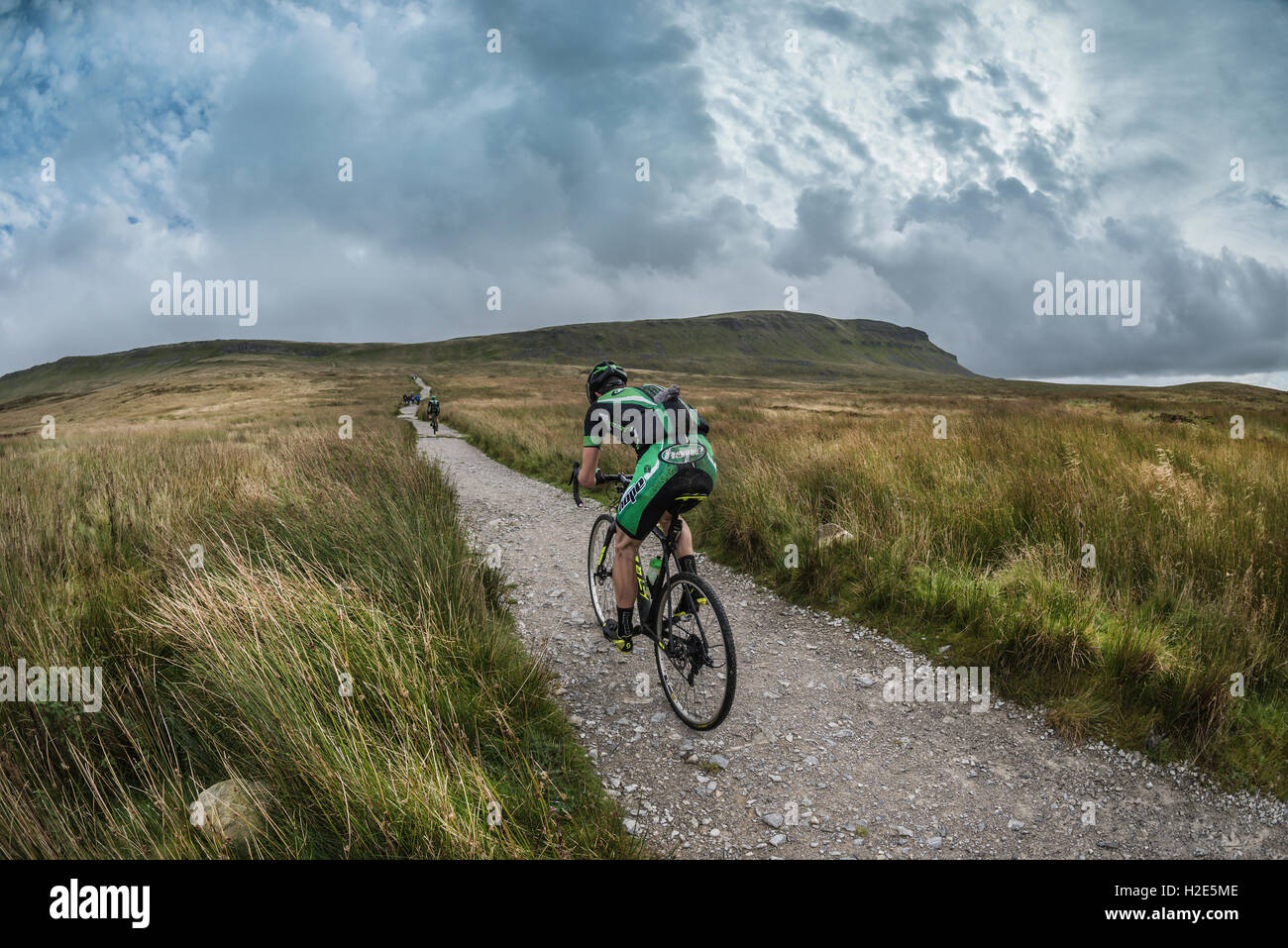 Rob Jebb, Hope Factory Racing Team, climbing Penyghent in the 2016 3 ...