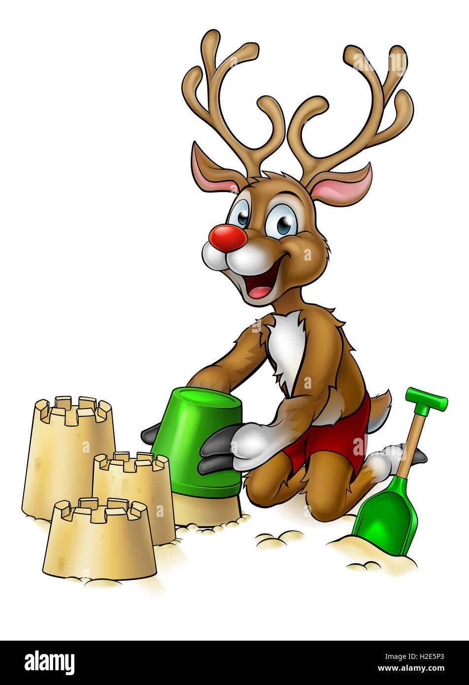 Christmas Santa Clauss red nosed reindeer cartoon character playing on ...