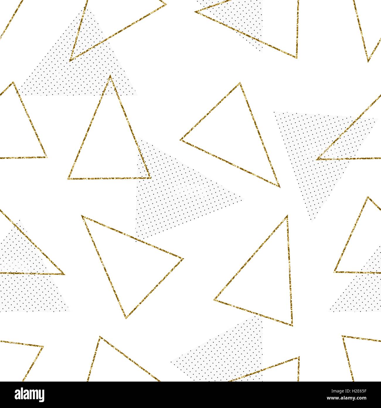 Seamless repeating pattern with gold glitter triangles on white ...