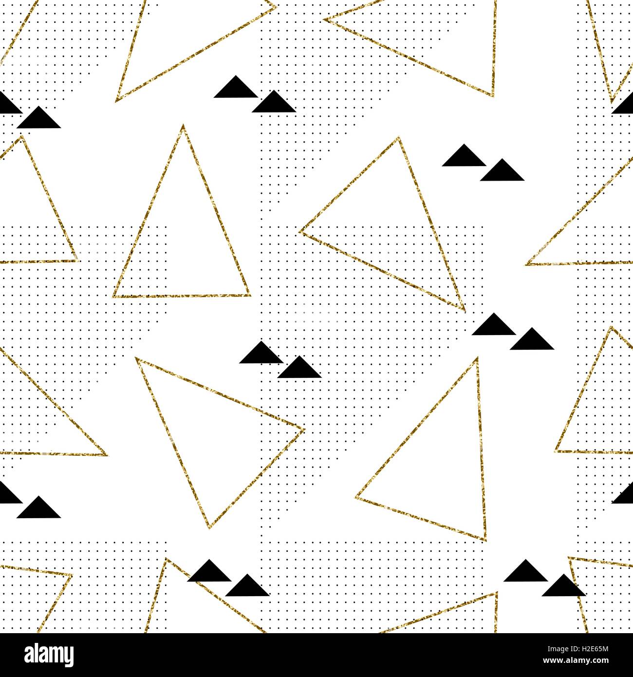 Seamless repeating pattern with black and gold glitter triangles on ...