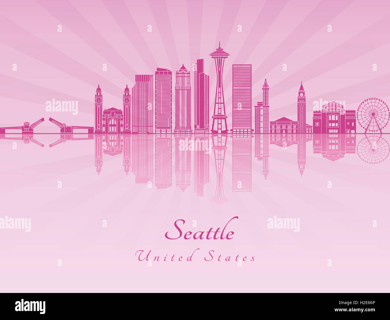 Seattle skyline in purple radiant orchid in editable vector file Stock ...