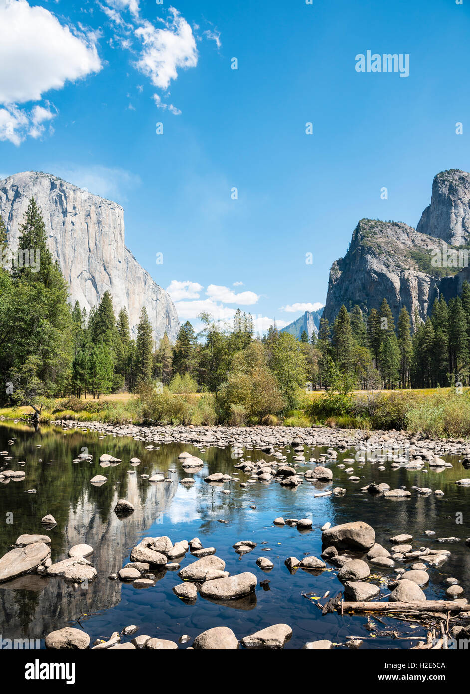 Valley View, view of El Capitan, Merced River, Yosemite National Park ...