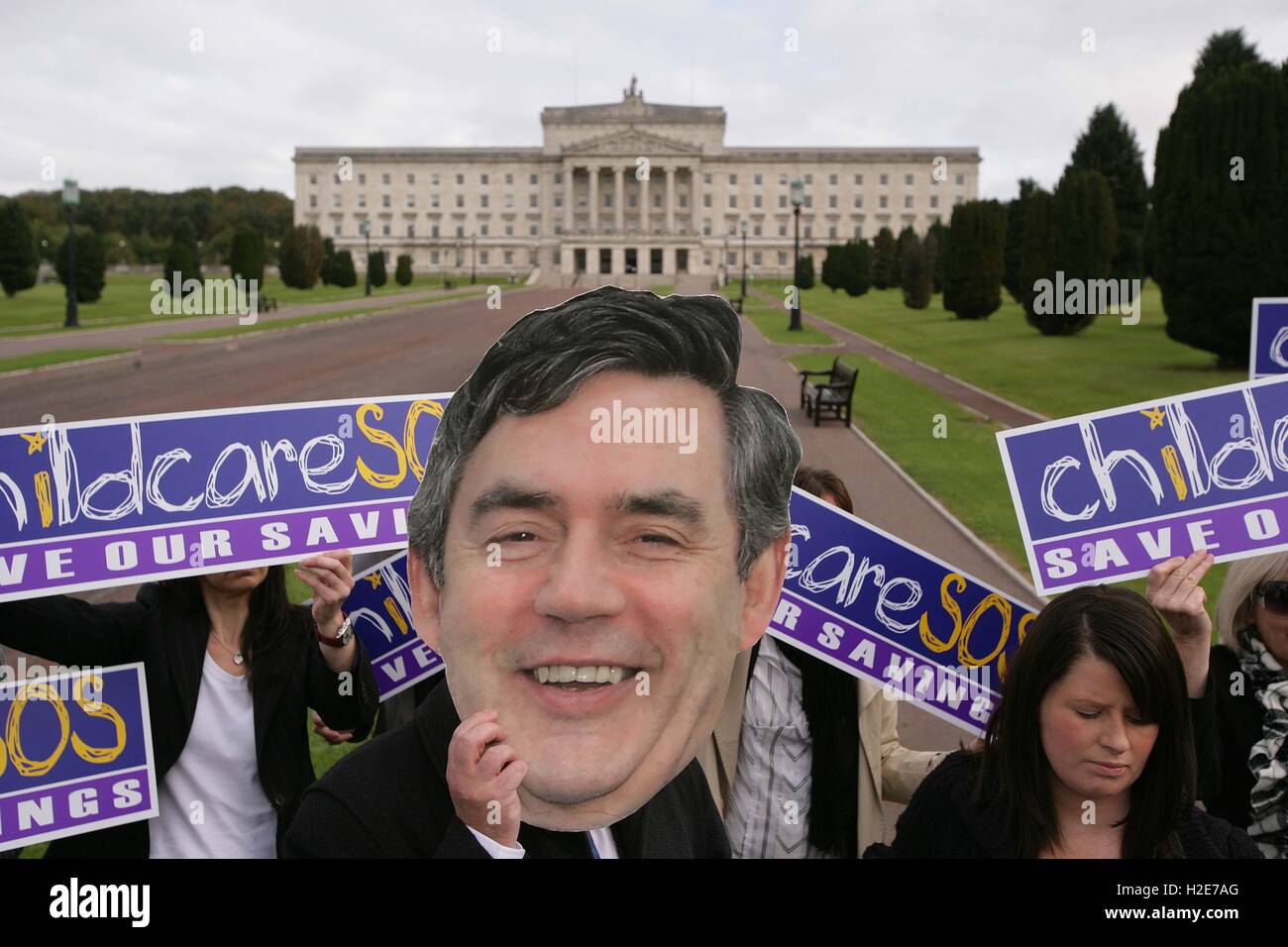 A card board cut out of Britain's Prime Minister Gordon Brown is rised ...