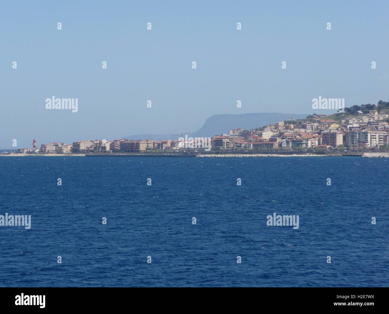 Strait of Messina, pictured from a ferry between Messina in Sicily and ...
