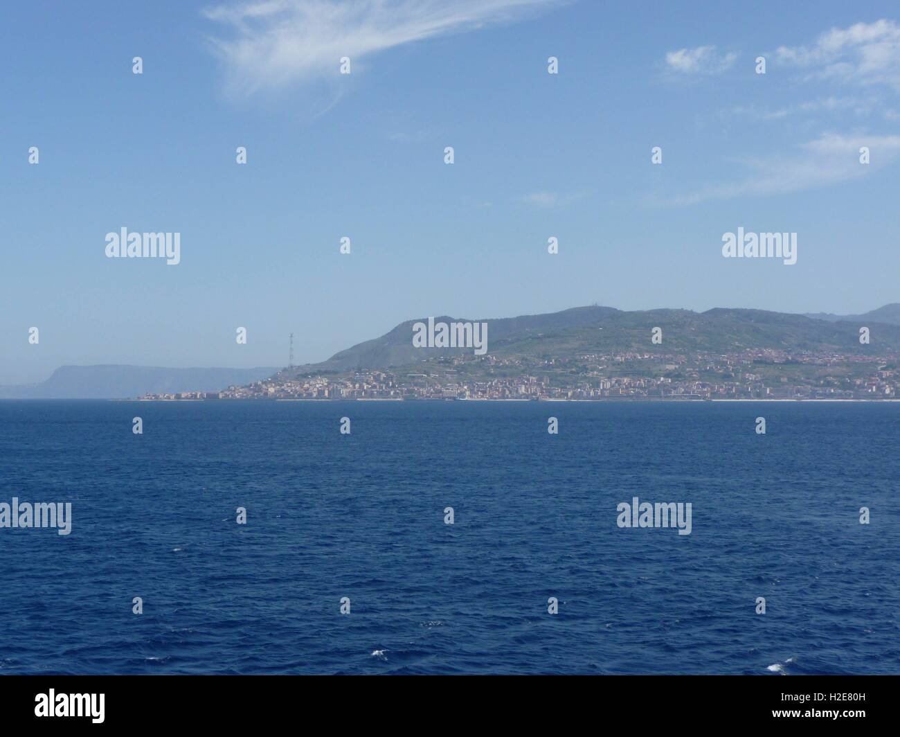 Strait of Messina, pictured from a ferry between Messina in Sicily and ...