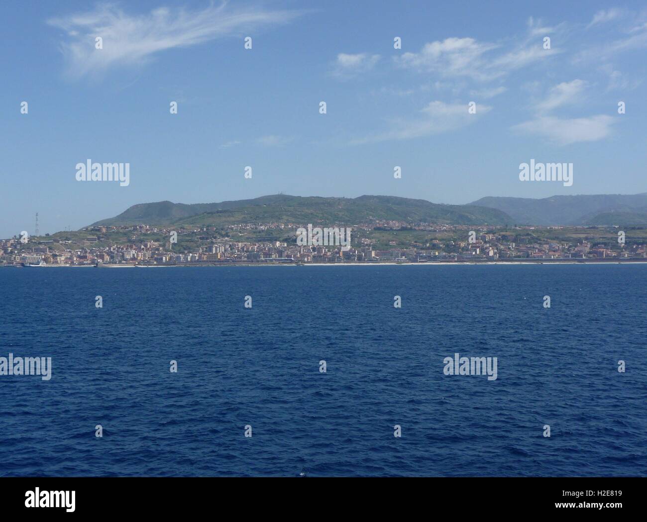 Strait of Messina, pictured from a ferry between Messina in Sicily and ...