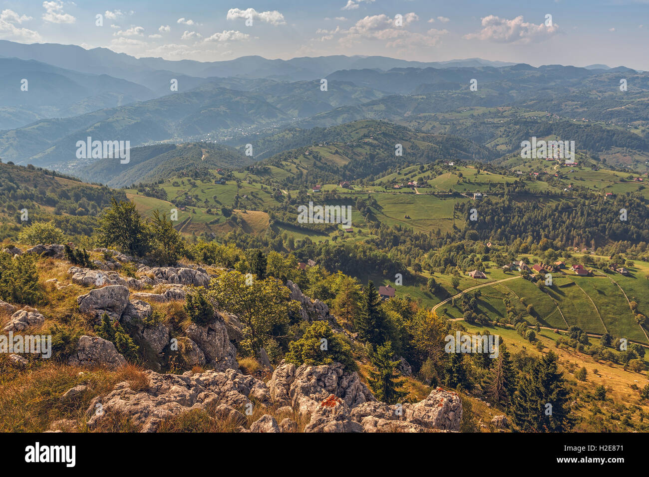 Scenic aerial mountain landscape of the vast Bran-Rucar pass in ...