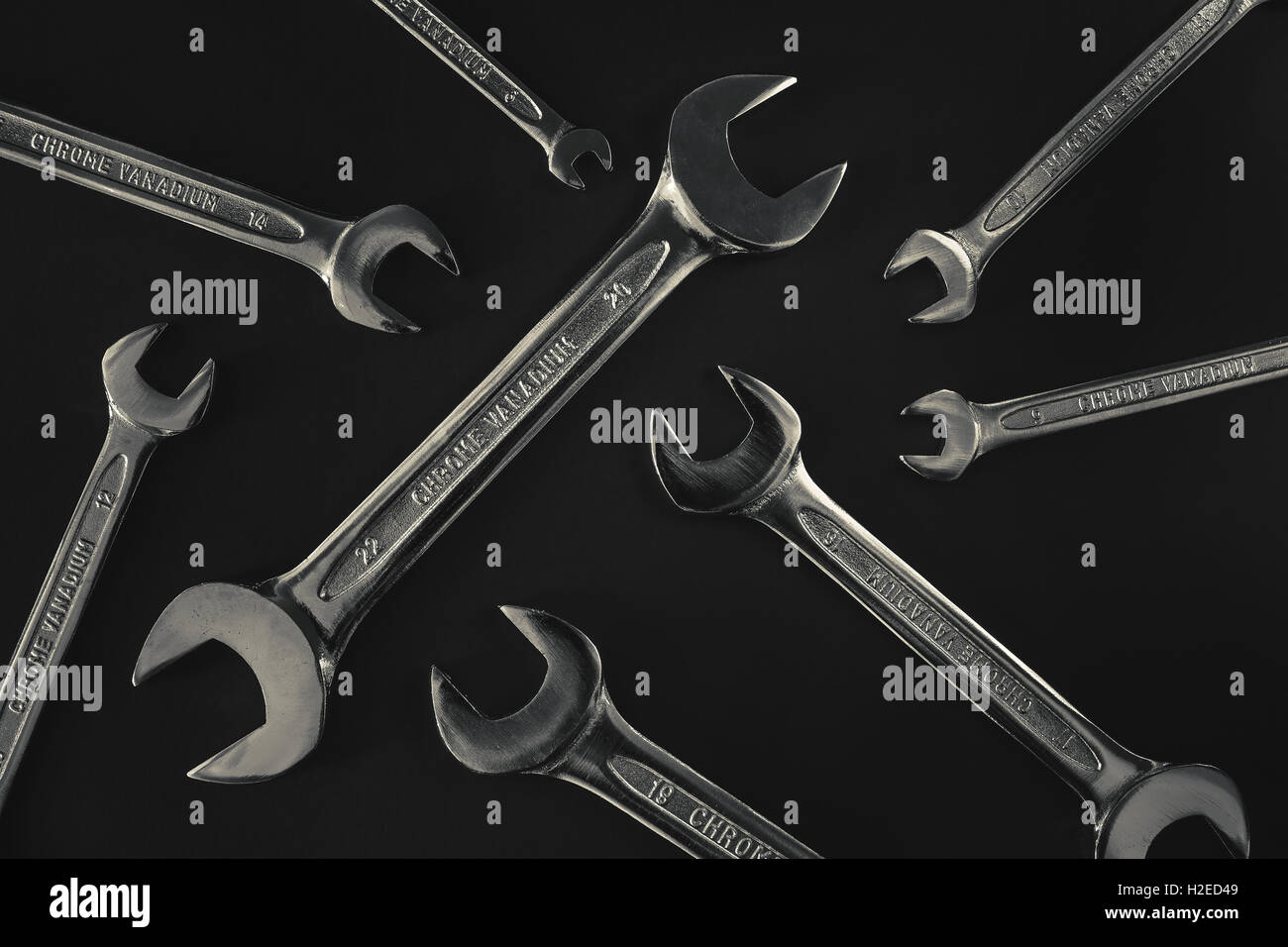 Set of wrenches, closeup view on black background Stock Photo - Alamy