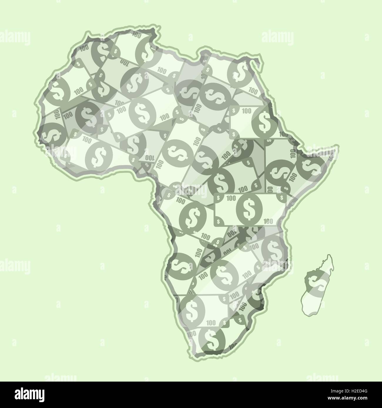 Map Africa covered in money, bank notes of 100 dollars. On the map ...
