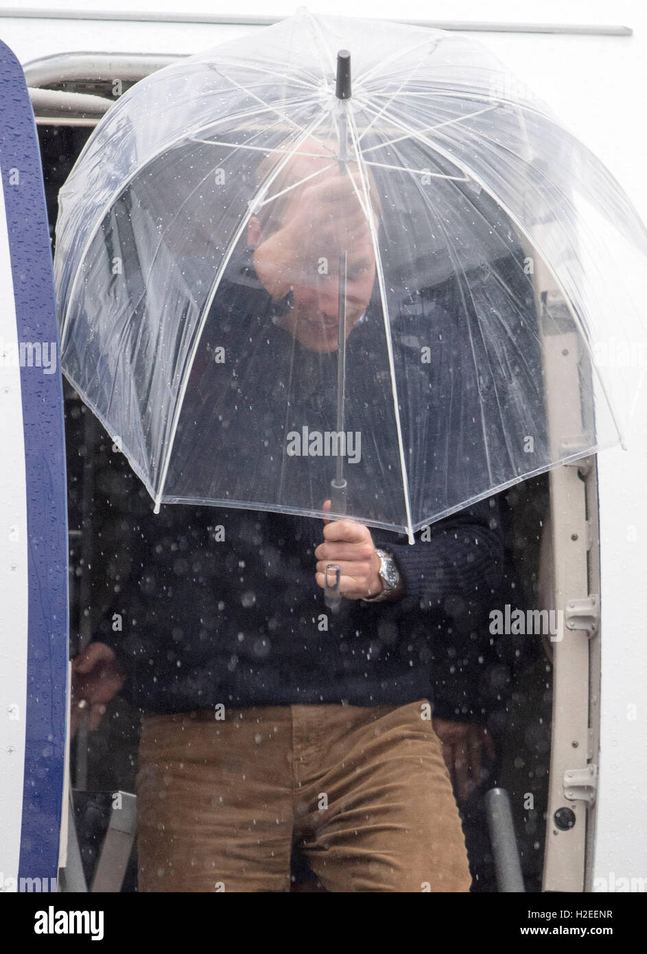 The Duke of Cambridge arrives in the rain at Bella Bella airport in ...