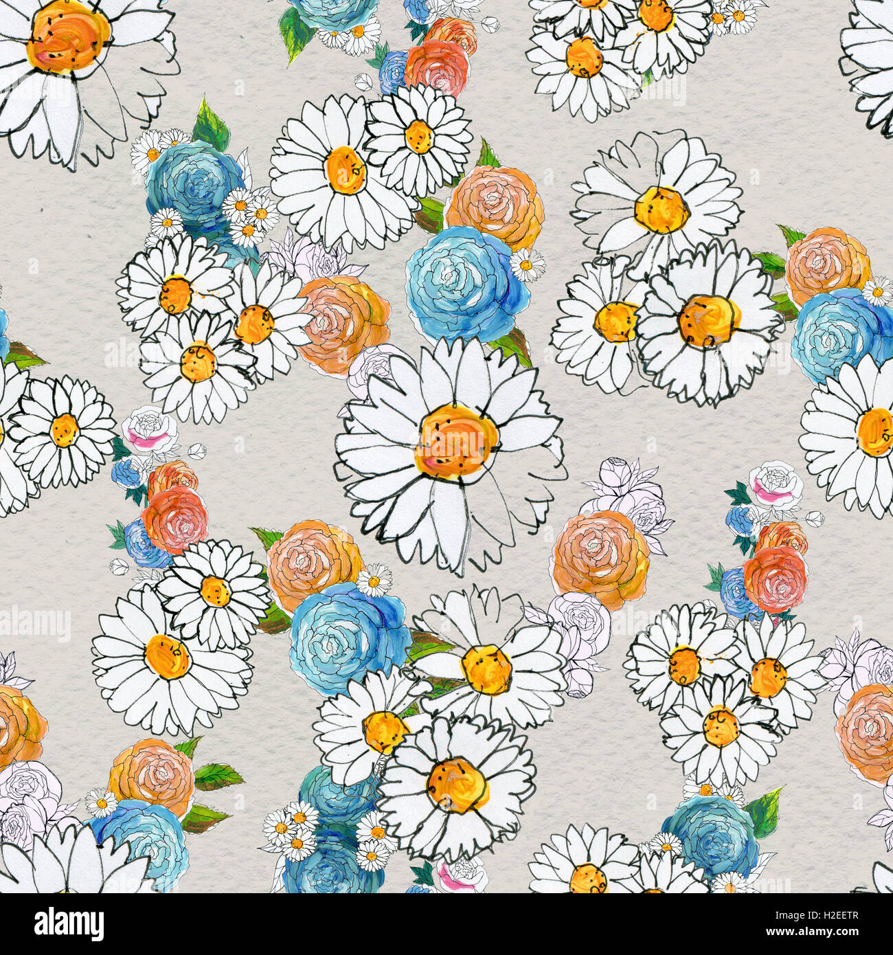 Seamless floral pattern with daisy flowers Stock Photo - Alamy