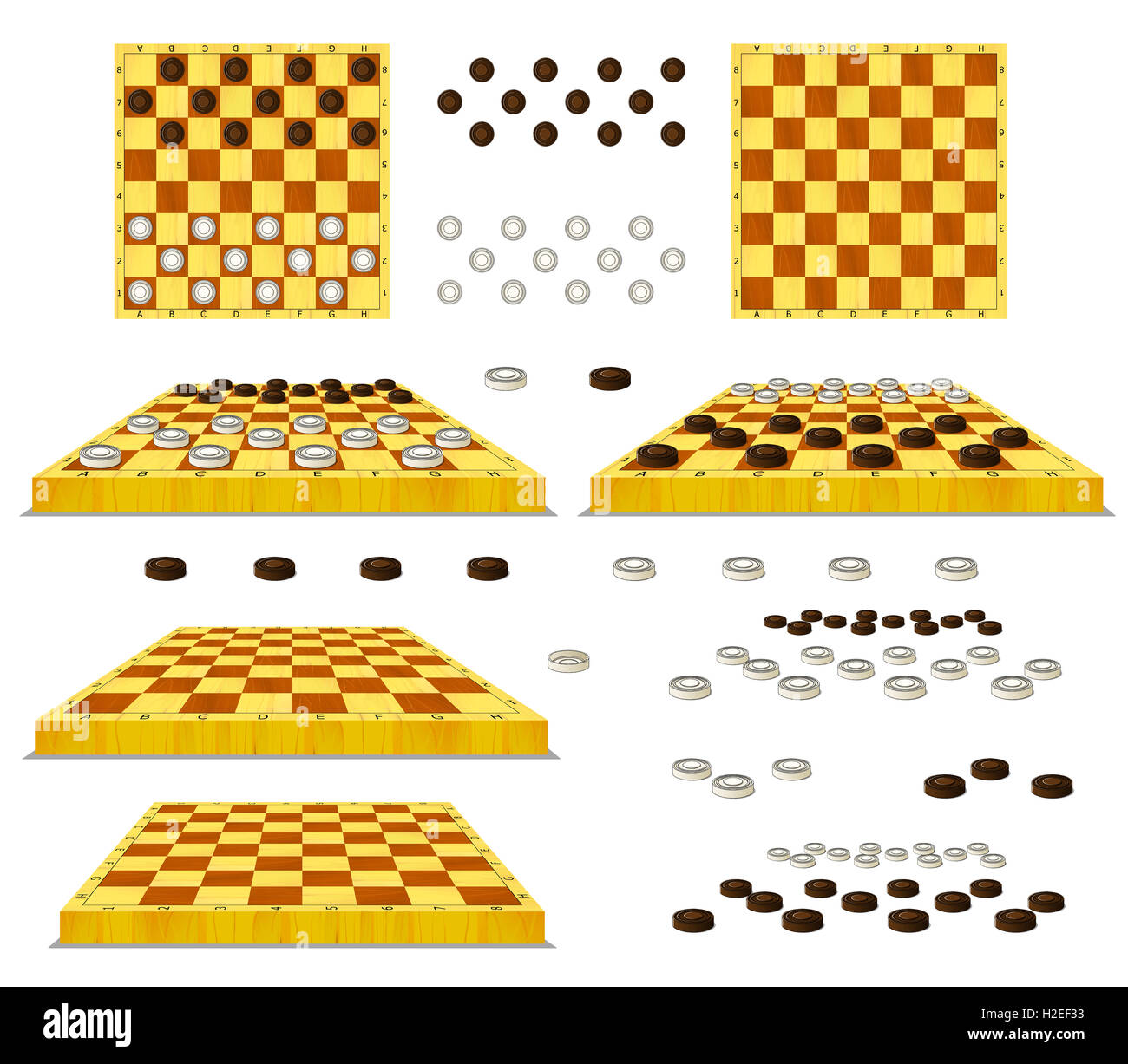 Set of Chessboard and Checkers separate images. Digital painting full ...