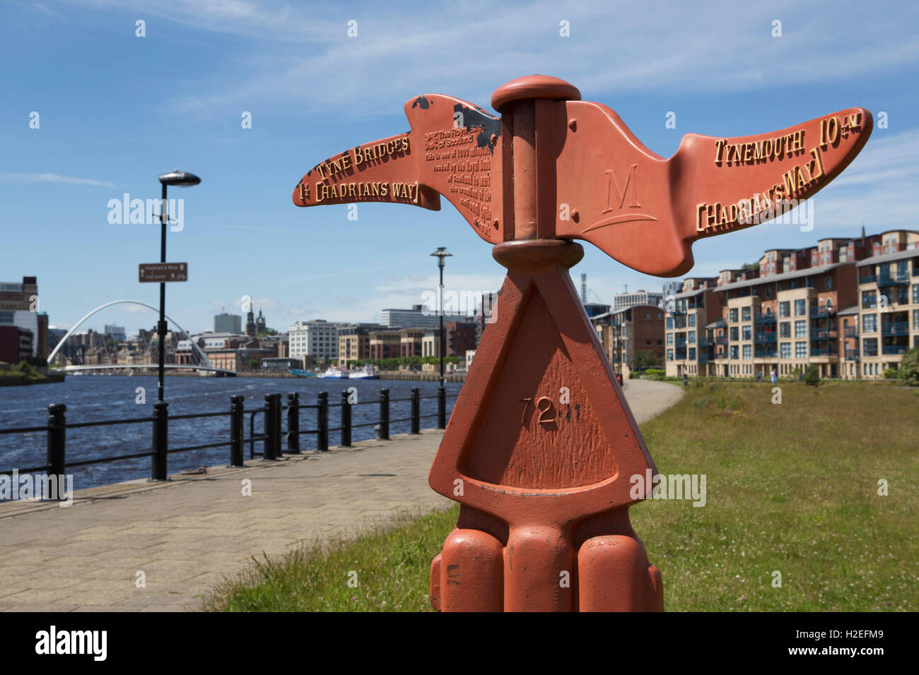 A signpost, marking the Coast-to-Coast walking route, Hadrian's Way, in ...