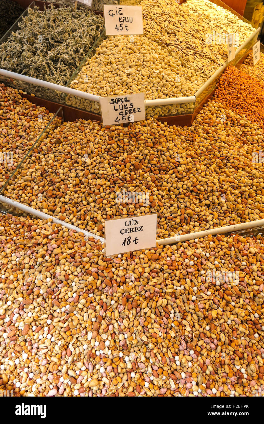 The famous oriental market. Dried nuts and spices in Istambul, Turkey ...