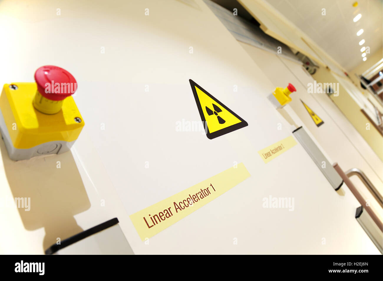 Radiation sign on the door of linear accelerator in oncological ...