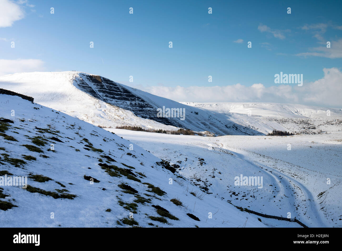 Snow covered Mam Tor in the Peak District Derbyshire near Castelton ...