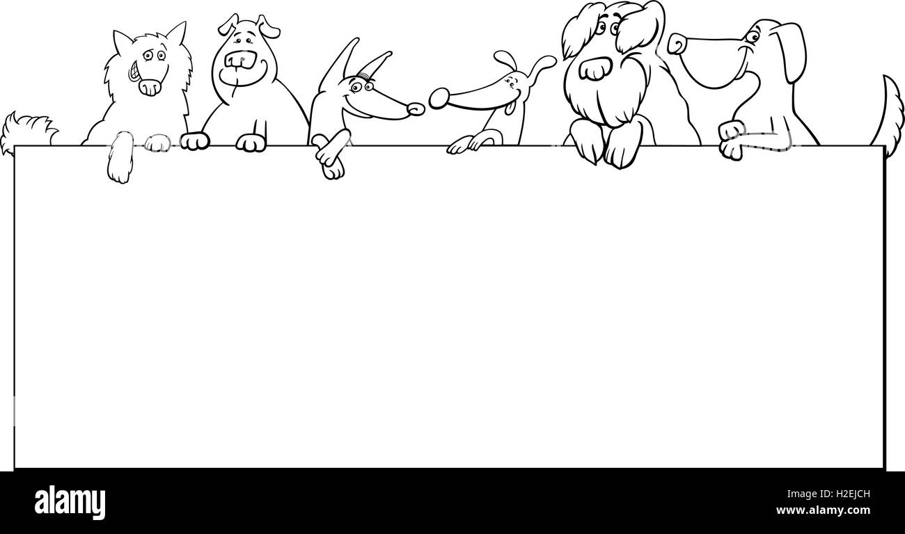 Black and White Cartoon Illustration of Cute Dogs with Frame or Card ...