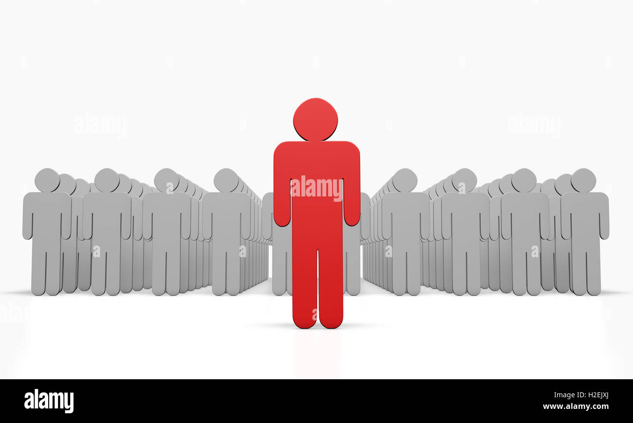 Bright red figure against the gray crowd. 3D illustration Stock Photo ...