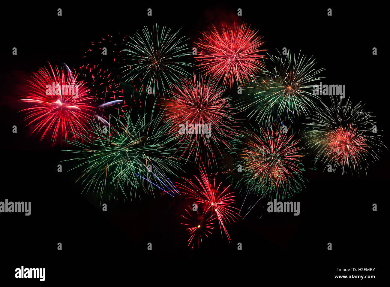Colorful fireworks of various colors over night sky. Celebration ...