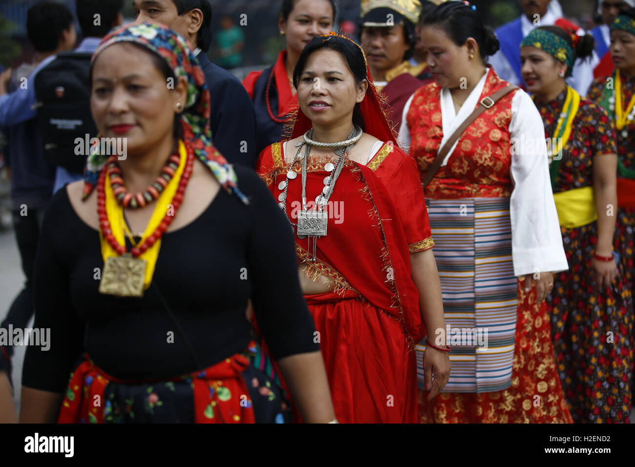 Kathmandu, Nepal. 27th Sep, 2016. Nepalese people from various ethnic ...
