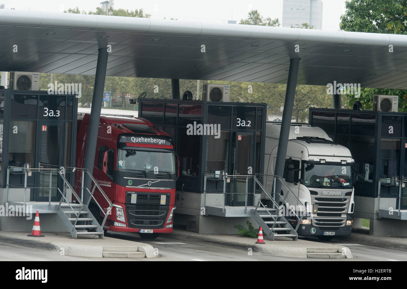 Weil am Rhein, Germany. 27th September, 2016. Trucks parking at the ...