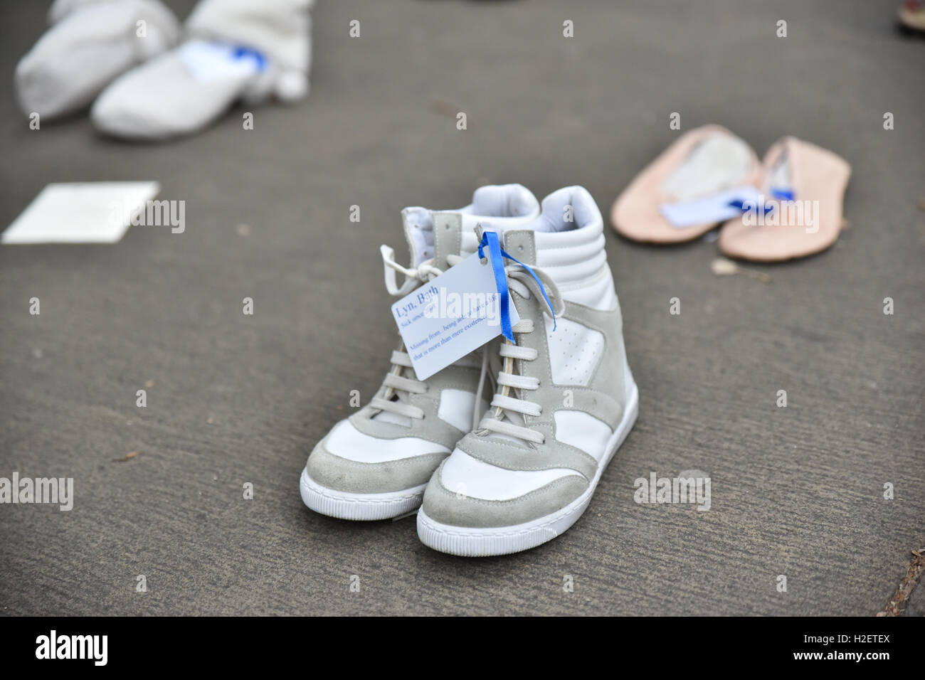 Whitehall, London, UK. 27th September 2016. Empty shoes representing ...