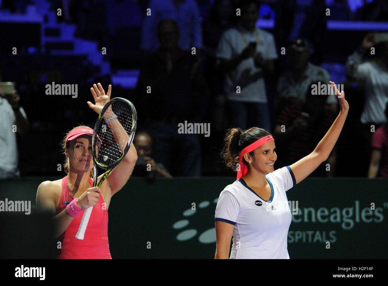Singapore. 28th Oct, 2016. Martina Hingis (L) of Switzerland and Sania ... Singapore. 28th Oct, 2016. Martina Hingis (L) of Switzerland and Sania ...